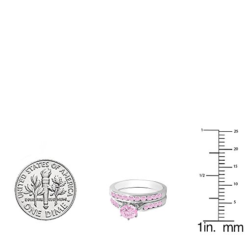 Dazzlingrock Collection Round Pink Sapphire Channel Set Wedding Ring Set for Women in 14K White Gold Size 9