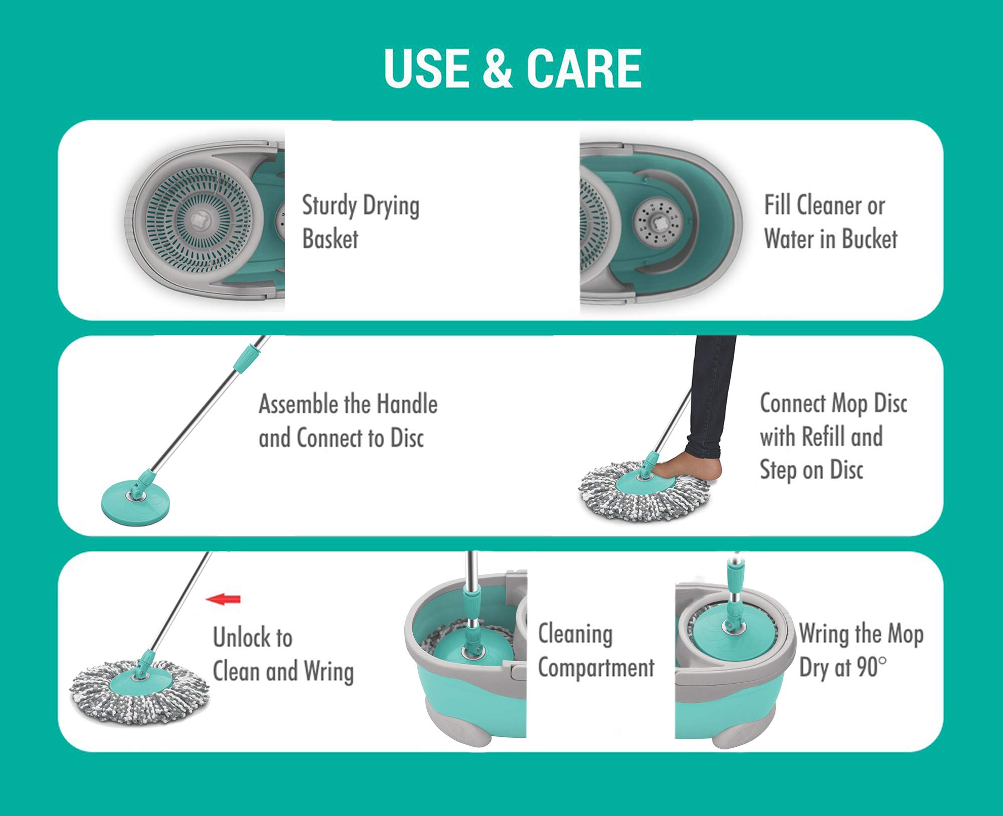 Spotzero Mop and Bucket with Wringer Set for Floor Cleaning with Wheels, 2 Microfiber Refills included, Extendable Handle, 360 Spinning System, (trapeadores con cubeta giratoria 360) Maxx Spin Mop