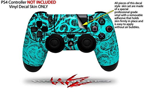 WraptorSkinz Vinyl Decal Skin Compatible with Sony PS4 Controller PlayStation 4 Original Slim and Pro Folder Doodles Neon Teal (Controller NOT Included)