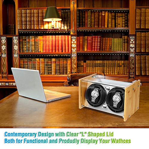 Watch Winder Box for Automatic Watches or Rolex Double Spacious for Any Size, Craftsmanship Bamboo Wood Patent Housing Case, AC or Battery Powered Super Quiet Japanese Motor by Watch Winder Smith ®