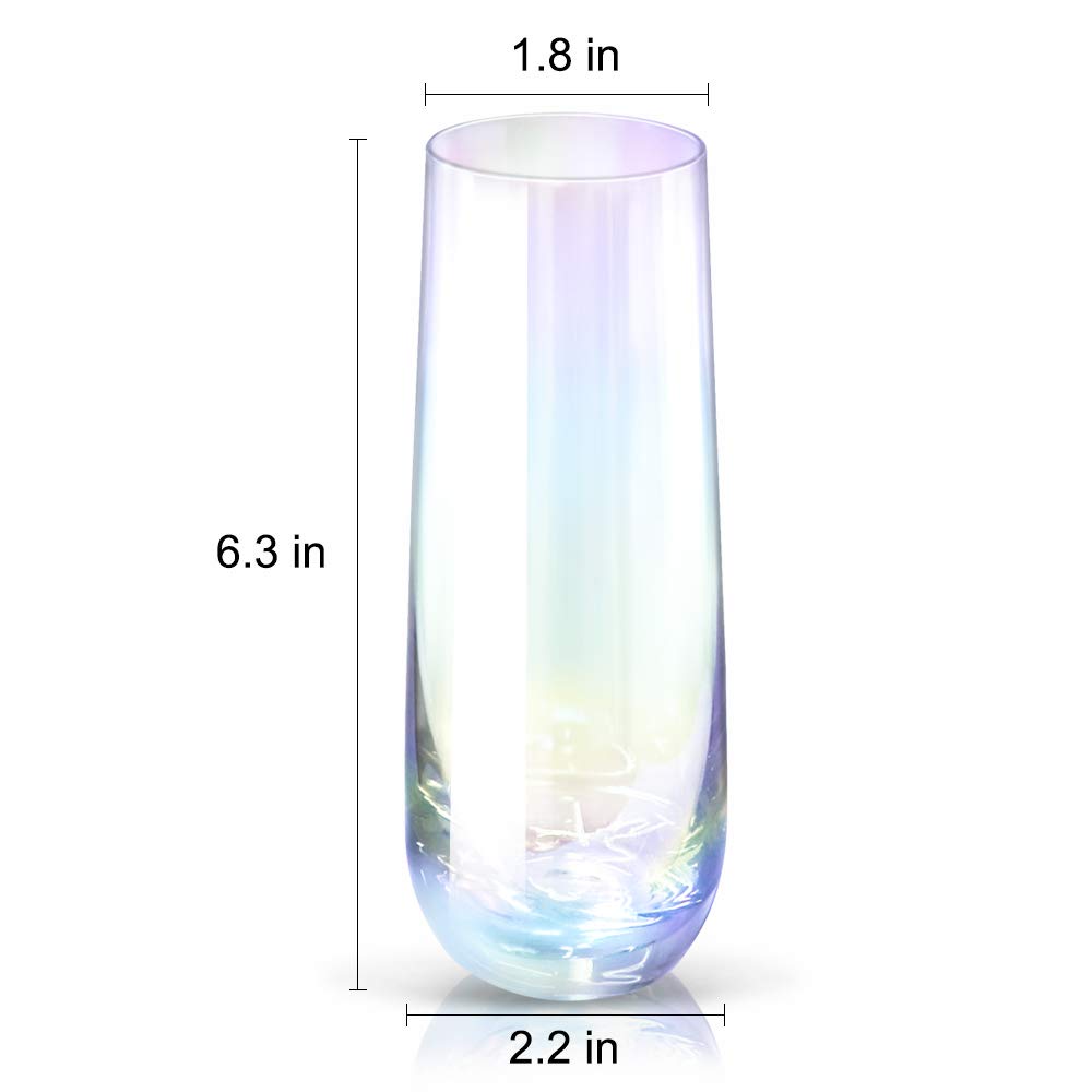 Gutsdoor Radiance White Pearl Luster Stemless Champagne Flutes Glasses Set of 4 (10 Ounce) Elegant All-Purpose Wine Drinking Glassware Beverage Cups for Water, Juice, Beer, Whiskey & Bar Decor
