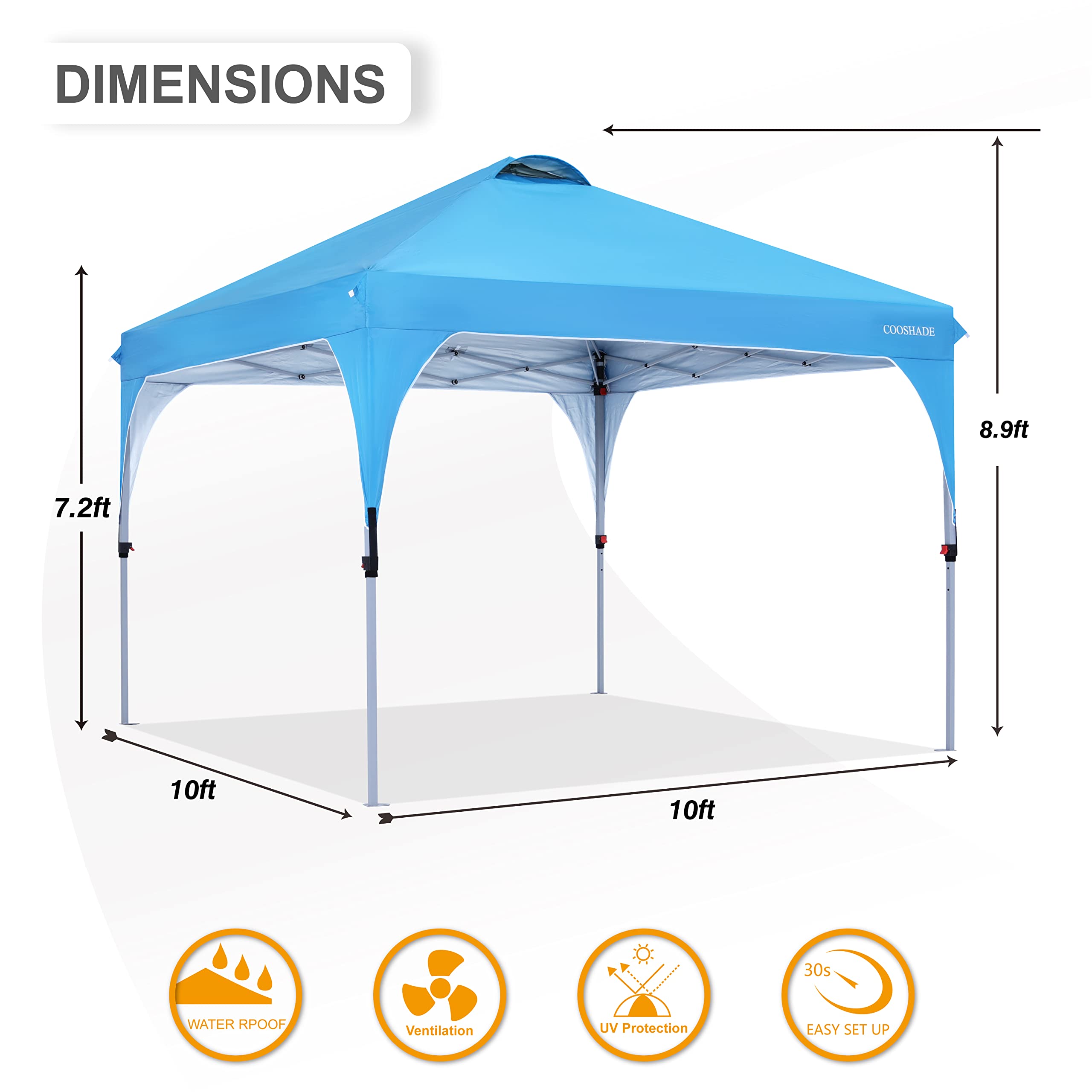 COOSHADE Pop Up Canopy Tent,Easy Setup Instant Sun Protection Beach Shelter,Portable Sports Cool Cabana(Sky Blue)