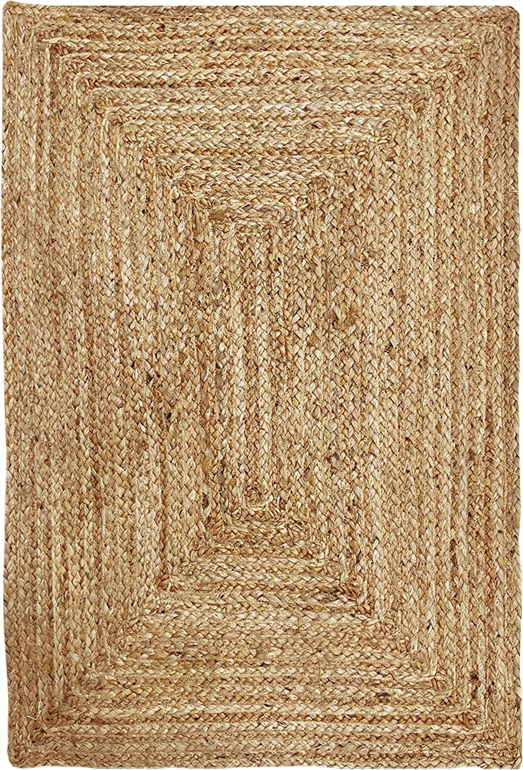 KEMA 3X5 Feet Handwoven Jute Braided Area Rug, Natural Yarn - Rustic Vintage Braided Reversible Rectangular Rug- Eco Friendly Rugs for Bedroom, Kitchen, Living Room, Farmhouse