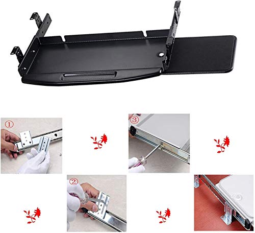 Desk Mount Keyboard Drawer, Keyboard Tray Computer Desk Extender with Rotating Out Mouse Tray for Typing and Mouse Work, 48x20cm