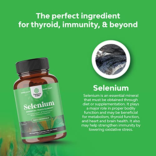 Pure Selenium Thyroid Support Supplement - Selenium 200mcg Antioxidant Supplement and Natural Immune Booster for Adults - Adult Immune Support Vitamins and Mind and Memory Supplement for Brain Support
