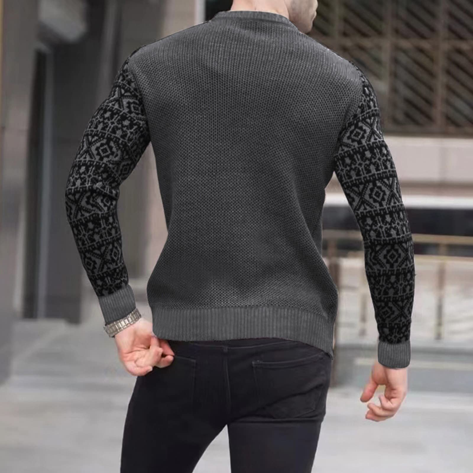 Cot-Oath Men's Fashion Knit Pullover - Lightweight Long Sleeve T-Shirt Crew Neck Casual Waffle Top Darkgrey