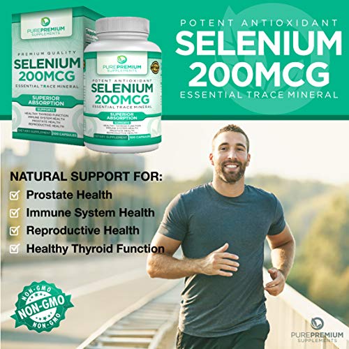 PurePremium Selenium Supplement (Selenomethionine) 100 Once Daily Selenium 200mcg Caps. Supports Immune System, Prostate and Reproductive Function - Essential Trace Mineral - Selenium 200 mcg