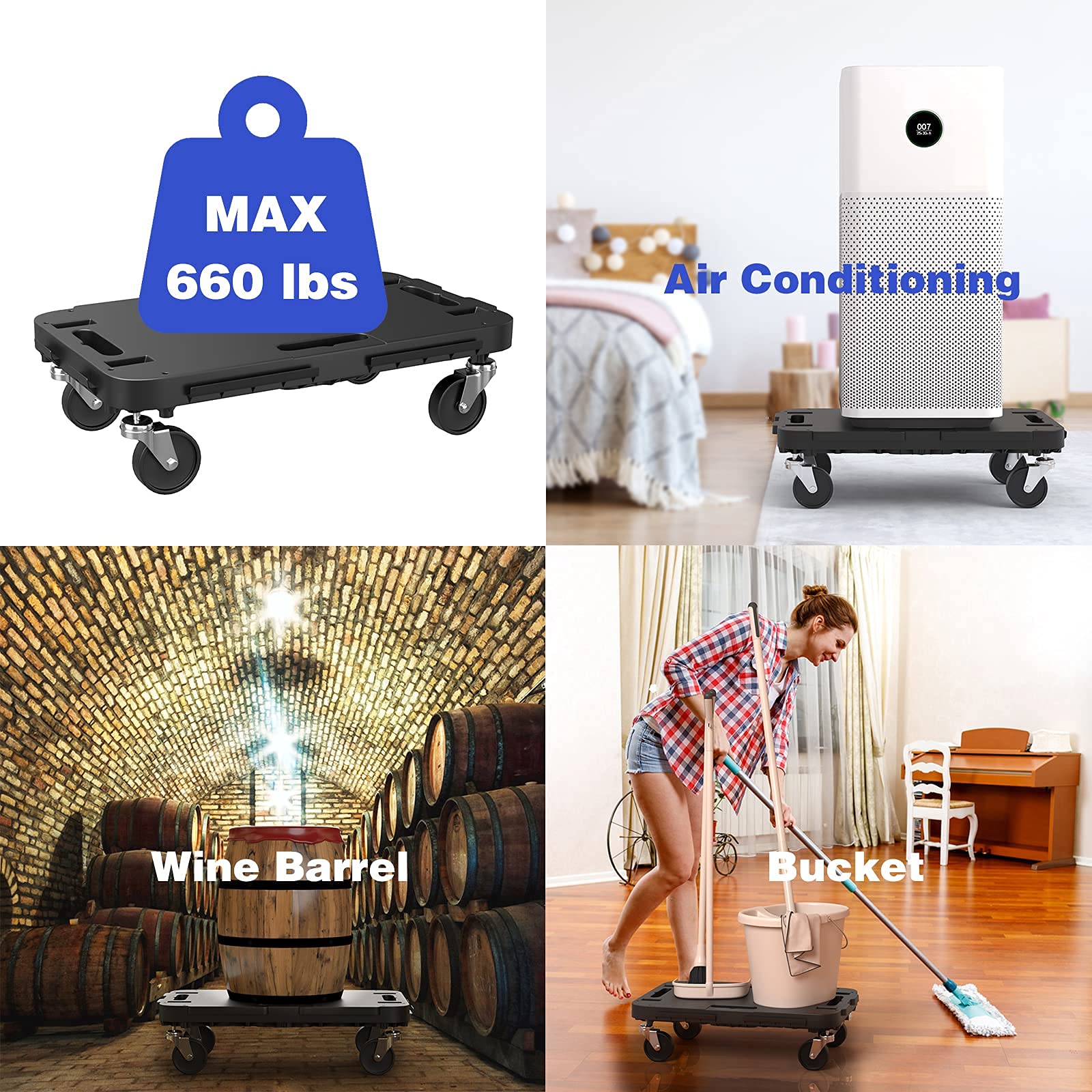 Goplus Moving Dolly, Heavy Duty Furniture Rolling Mover with 4 Wheels for Piano Heavy Items Appliance, Interlocking System, 660 lbs Weight Capacity, 19β x 11β (L x W) (1)