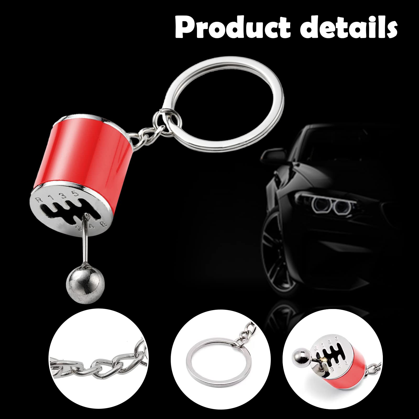 cueclue 1 Pack Car Shifter Keyring, Polished Metal Key Chain Model, 6 Speed Gear Key Clip, Universal Mini Keychain (Blue)