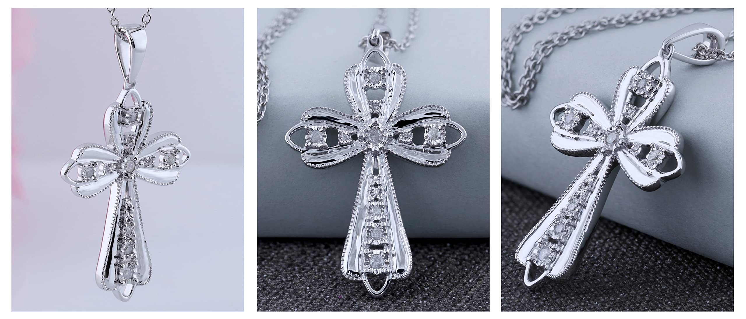 Dazzlingrock Collection Creative Round White Diamond Womens Cross Charm Religious Pendant (0.10 ctw, Color White, Clarity I2-I3), 925 Sterling Silver