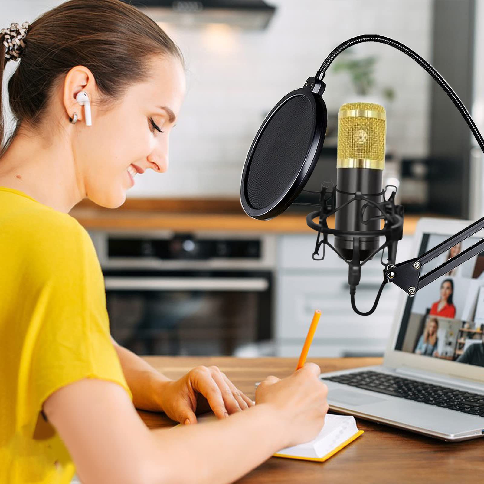 CYXZIM Professional Studio Microphone Kit, USB Condenser Recording Mic with Boom Arm for Gaming, Podcast, Live Streaming, Recording and YouTube Videos