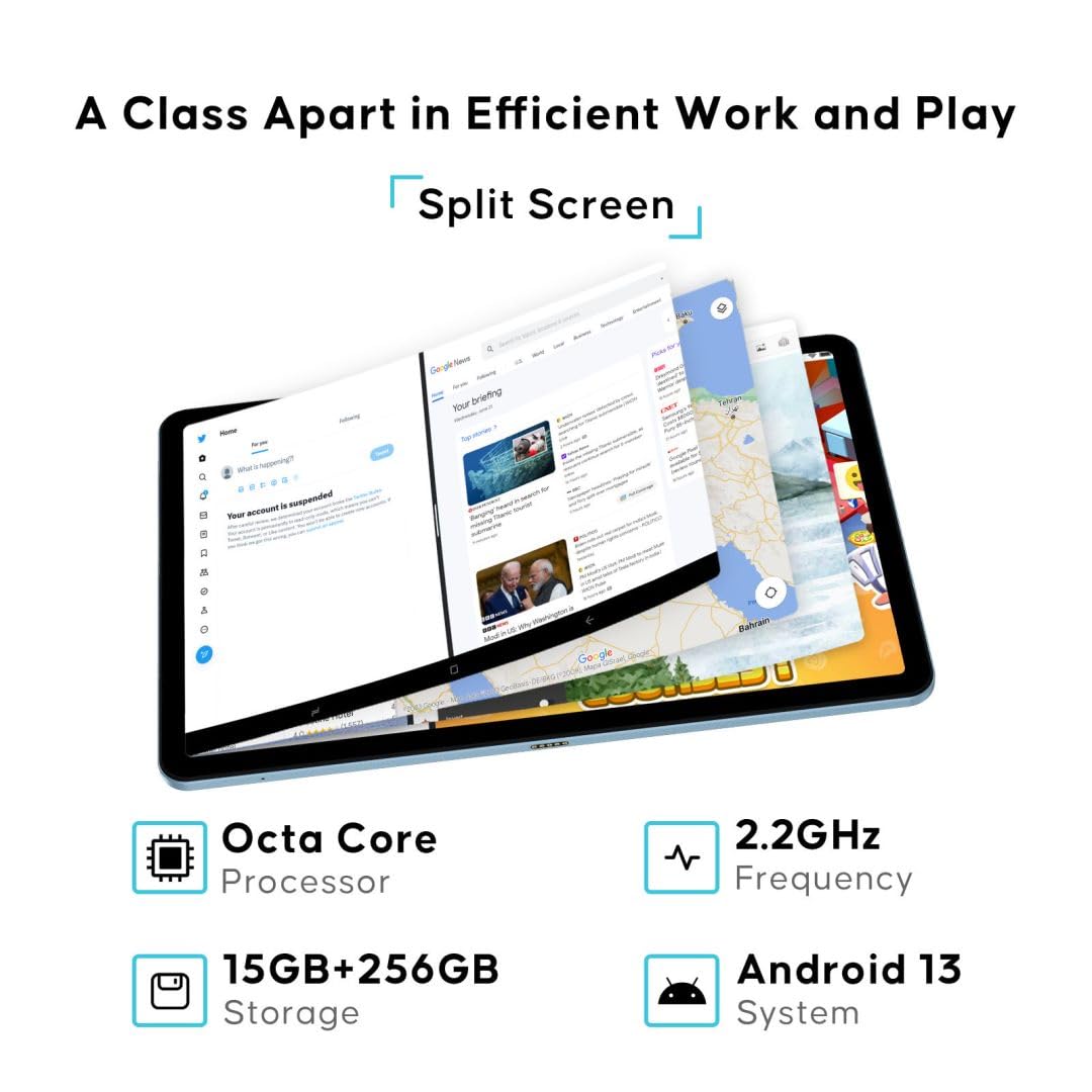 DOOGEE T30 PRO Tablet,11'' 2.5K Android 13 Tablets, 15GB+256GB Octa-Core Gaming Tablet, 8580mAh, Hi-Res Quad Speakers, 20MP Camera, Helio G99, TÜV Low Bluelight, Split Screen - Bluetooth & Wi-Fi-Blue