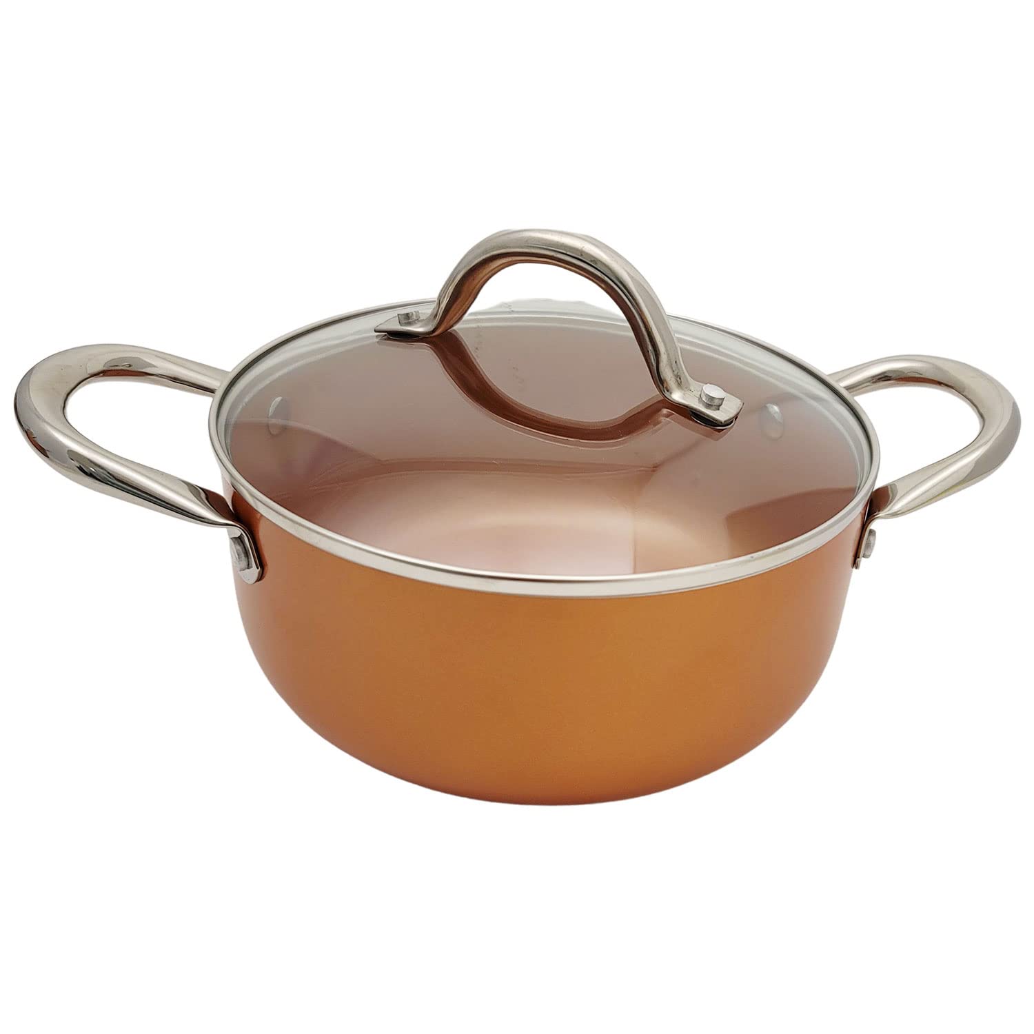 Nonstick Copper Ceramic Dutch Oven Stew Soup Pot Braiser with Stainless Steel Handles & Vented Glass Lid (6.5 Qt)