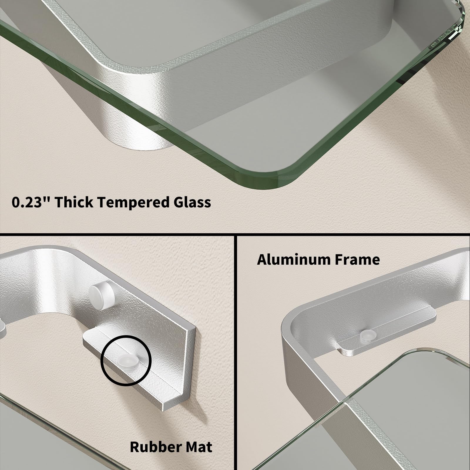 Danpoo Bathroom Wall Shelf, Small Floating Shelf for Bathroom Wall Storage, Glass Bathroom Shelf Organizer Wall Mounted(Silver, 8")