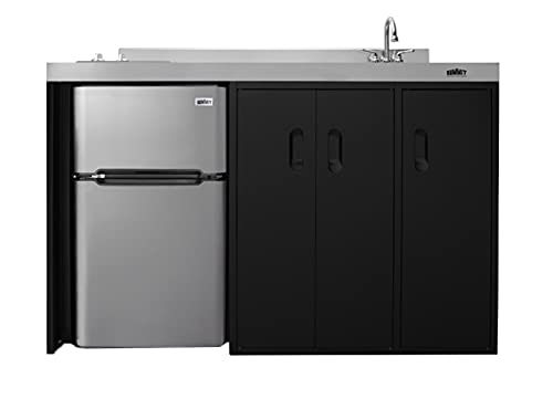 Summit Appliance CK54SINKR 54" Wide All-In-One Kitchenette, Stainless Steel Sink and Faucet, 2-door Refrigerator-freezer, 2-burner Smooth-top Cooktop, Indicator Lights, Storage Compartments