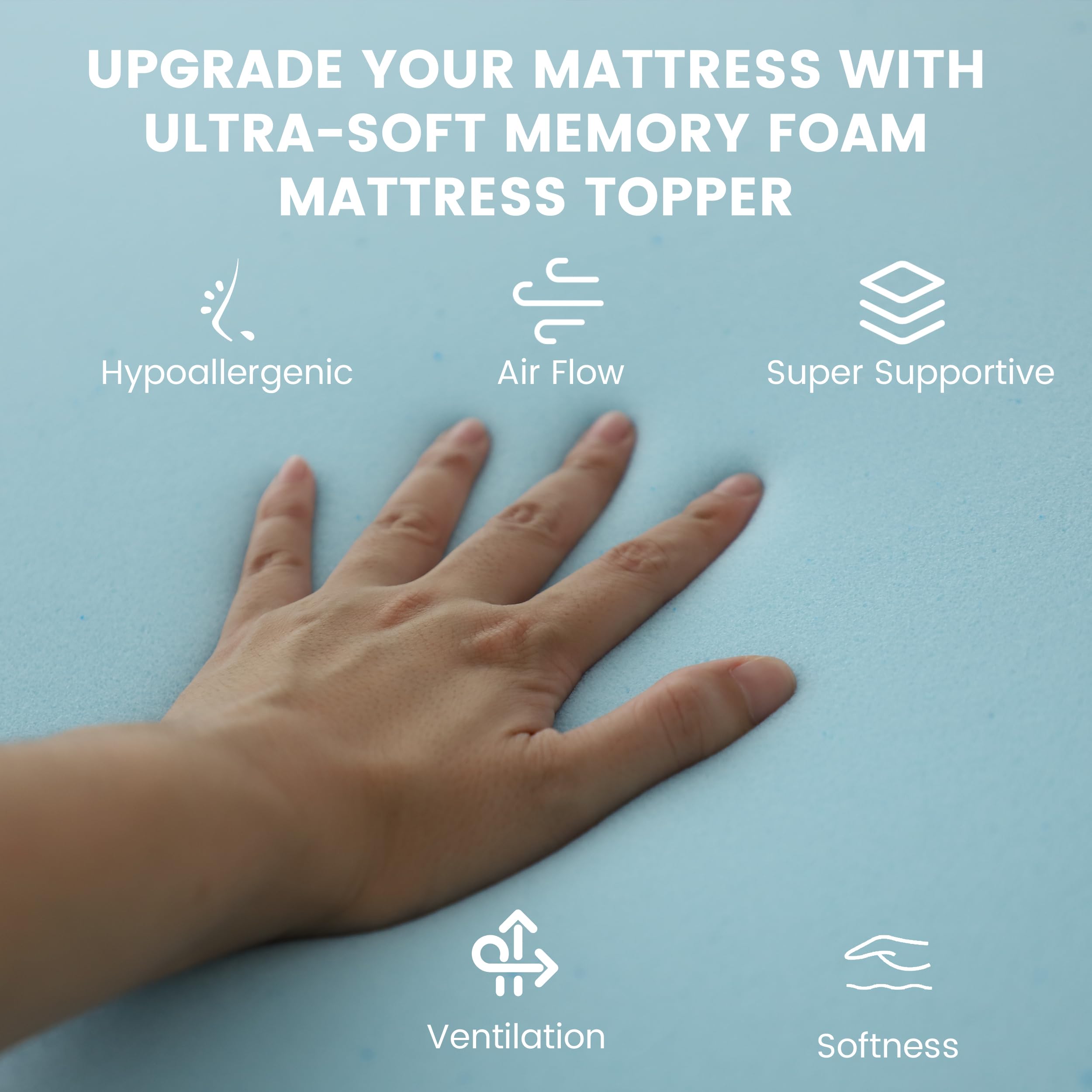 Simple&Opulence 2 Inch Memory Foam Mattress Topper, Cooling Gel Infused Mattress Pad for Back Pain Relief,Ventilated and Breathable - Queen Size