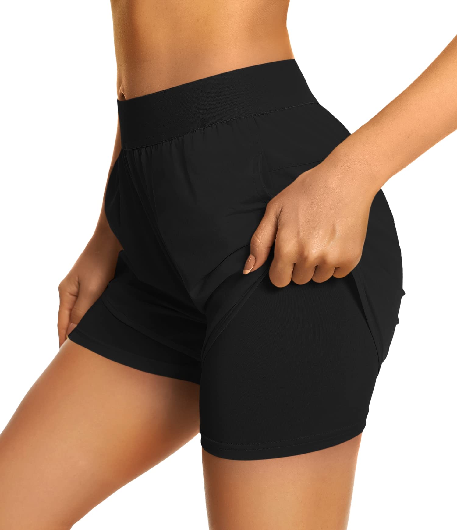 Custer's Night Womens High Waisted Running Shorts Quick Dry Athletic Workout Shorts with Pockets Black M
