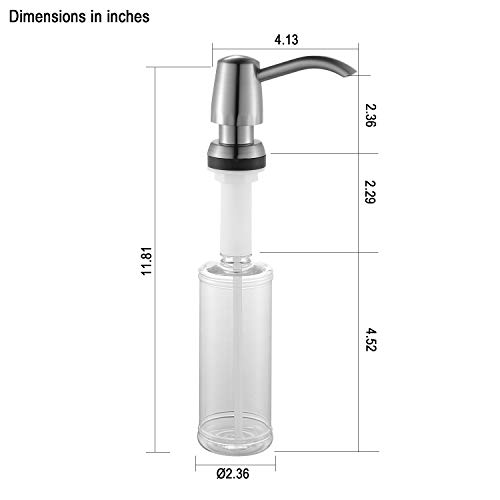 GORDEE Built in Sink Soap/Lotion Dispenser for Kitchen Sink, Engineering Grade ABS Pump Head, Refill from The Top, Countertop with 11.8 OZ(350ML) PET Liquid Soap Bottle, Brushed Nickel