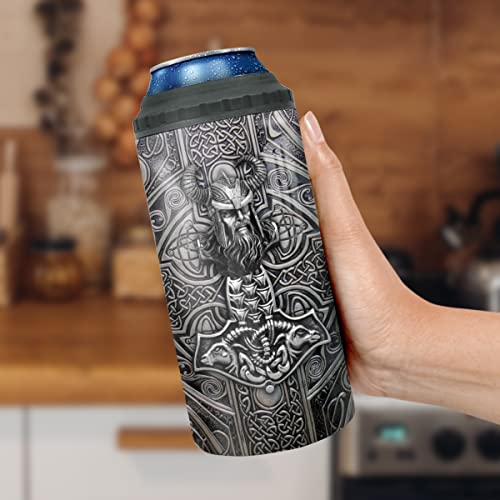 winorax Viking 4-in-1 Tumbler Can Cooler Vikings Celtic Slim Can Holder 16oz Tumblers Stainless Steel Insulated with Lid