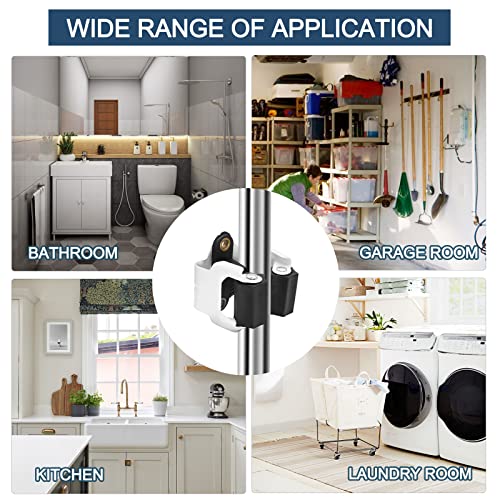 Waziaqoc 5PCS Wall Mount Broom Mop Holder, Bathroom Mop Hanger Wall Mounted Mop Clip with Screws for Garden Bathroom Kitchen - White & Black