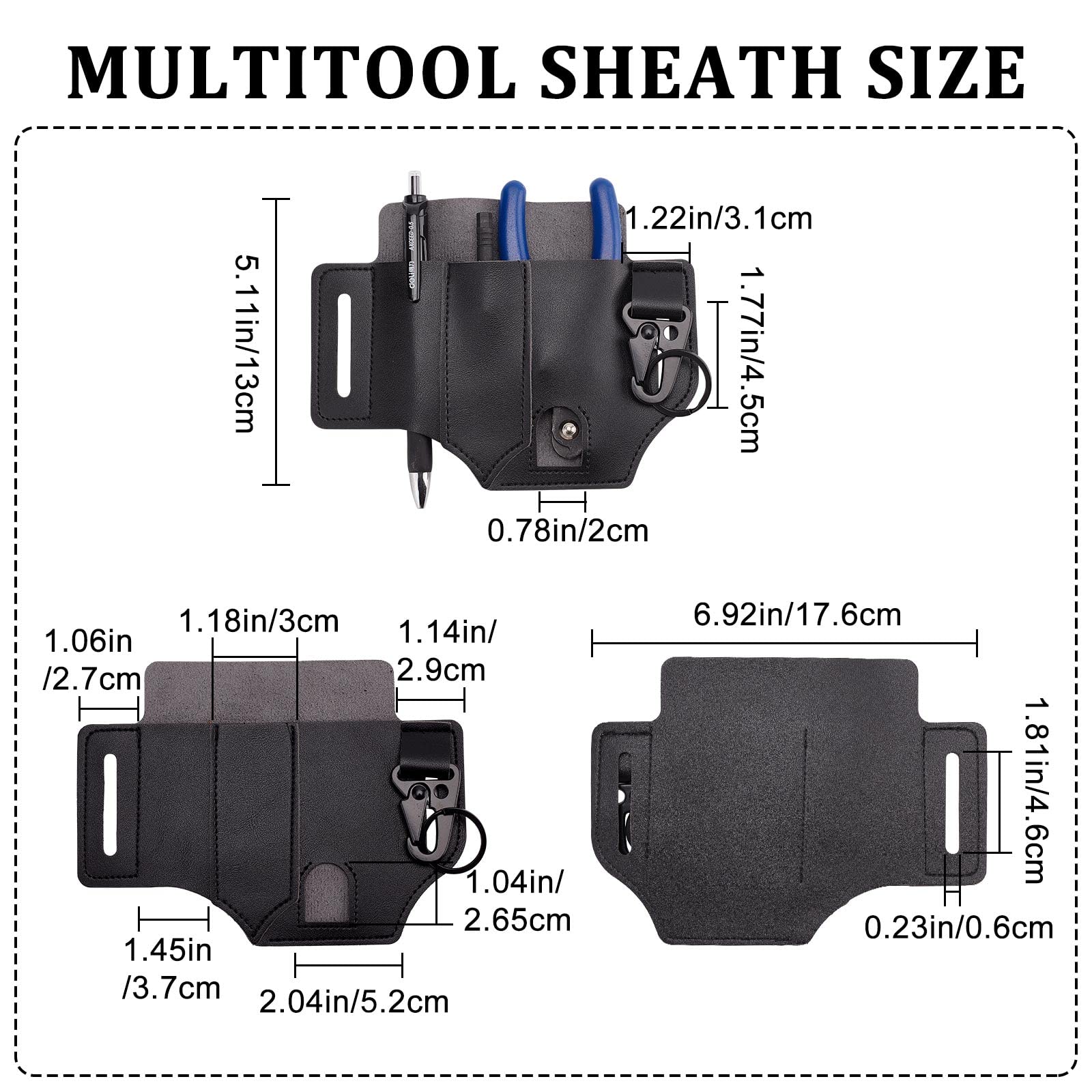 GORGECRAFT Multitool Sheath for Belt EDC Leather Belt Pocket Organizer Holster Flashlight Leatherman Sheath Pen Pouch Holder Keychain Clip Practical Belt for Men Key Fob Clip(Brown