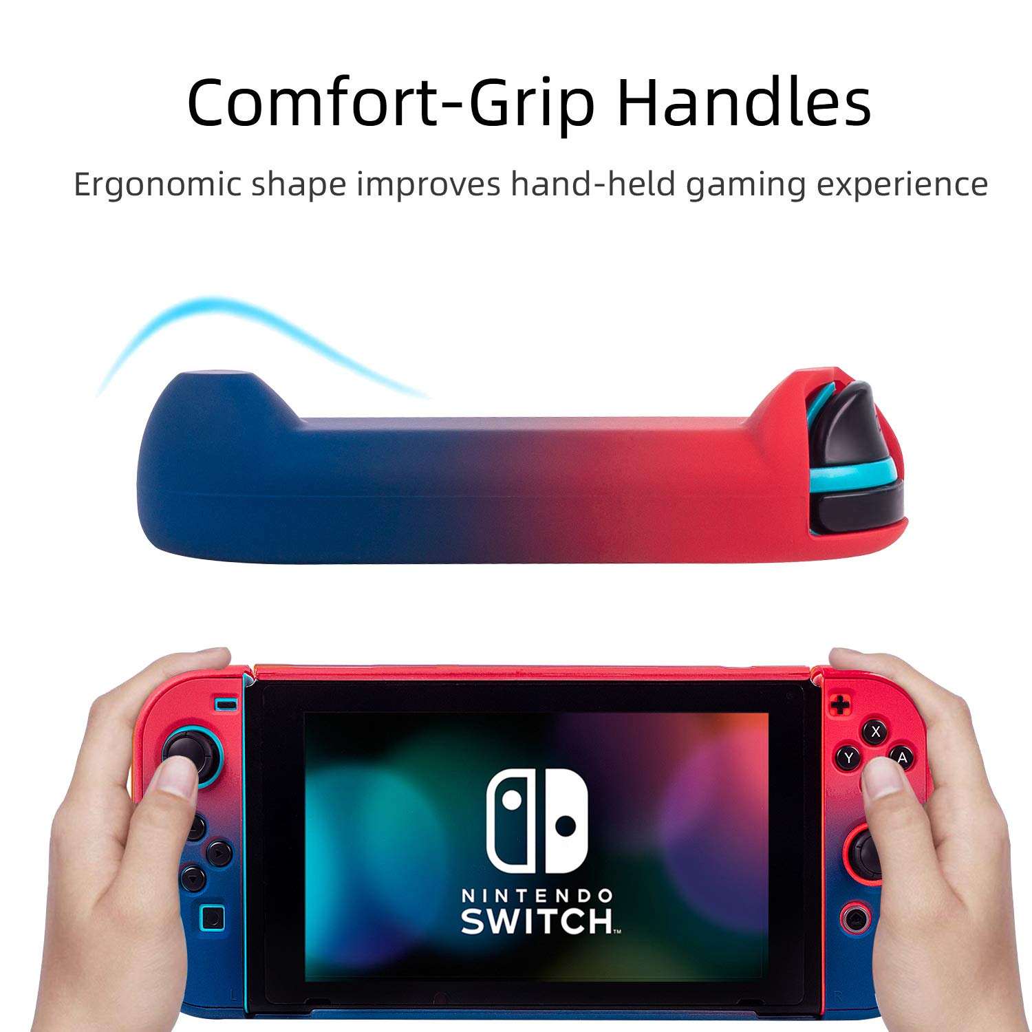 Cybcamo Protective Case Cover for Nintendo Switch, Hard Shell Case Handheld Grip for Nintendo Switch Console and Joy-Con Controllers with 2 Thumbsticks (Red & Blue)