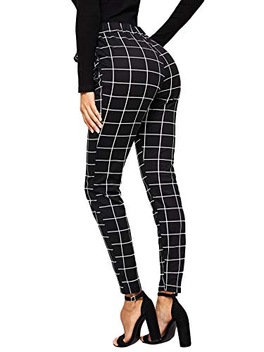 WDIRARA Women's Stretchy Plaid Print Pants Soft Skinny Regular Fashion Leggings Black-2 L