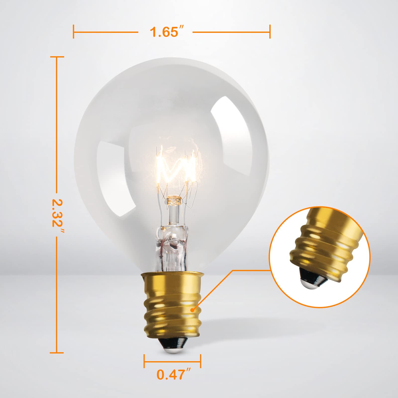 DGE G40 Small Replacement Bulbs for Patio String Lights, 5 Watt Clear Glass Incandescent Bulb with E12 Candelabra Base, 25 Pack