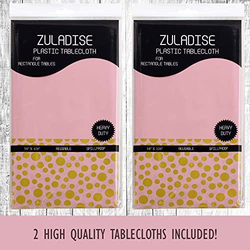 ZULADISE 2 Pack Pink Table Cloths for Parties Disposable Pink Plastic Tablecloth Premium Pink and Gold Tablecloth 8ft Pink Table Cover for Birthday Baby Shower Party Tablecloth for Rectangle Tablesā¦