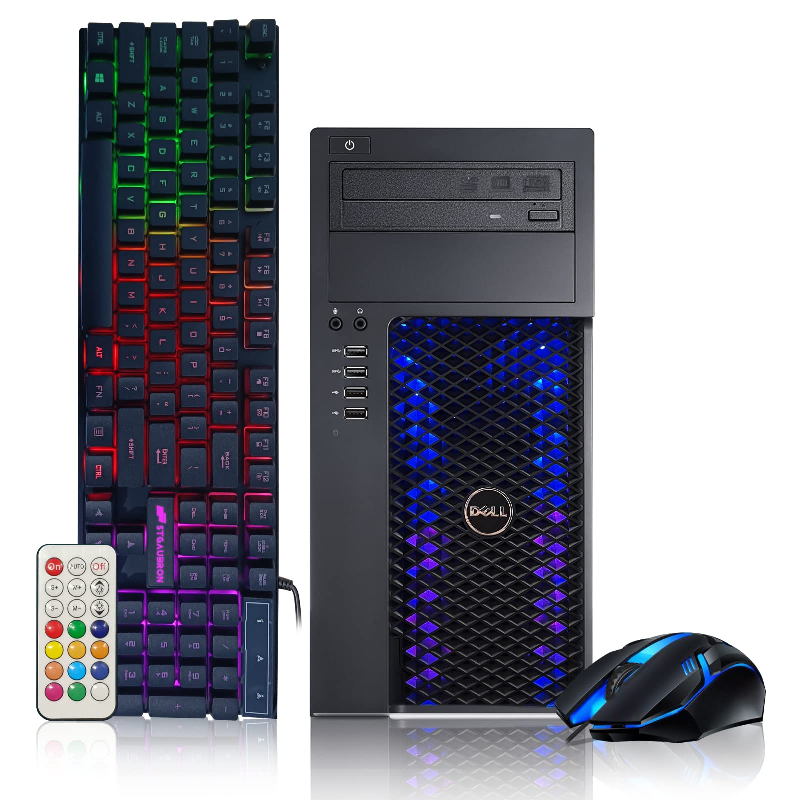 Dell RGB Gaming Desktop PC, Intel Quad I5 up to 3.6GHz, 16GB RAM, GeForce GTX 1050 Ti 4G GDDR5, 128G SSD + 2TB, DVD, WiFi & Bluetooth, RGB Keyboard & Mouse, Win 10 Pro (Renewed)