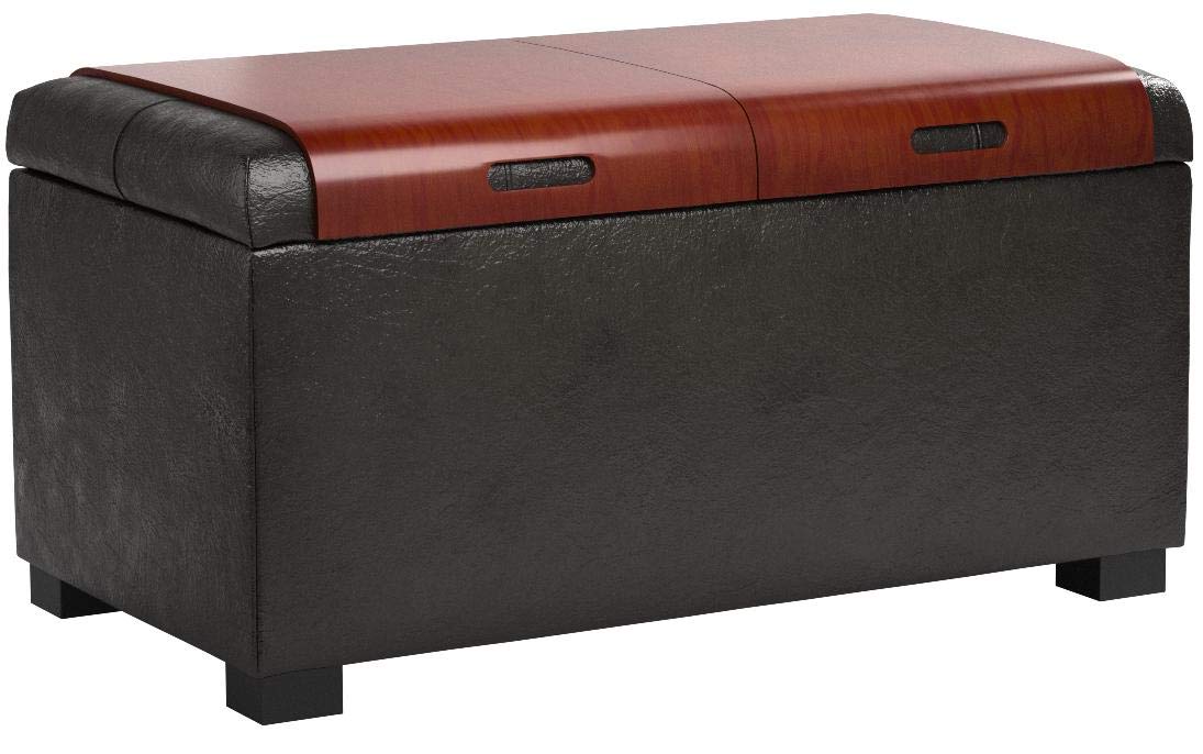 Convenience Concepts Designs4Comfort Storage Ottoman with Trays, Espresso Faux Leather