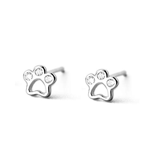 CZ Paw Earrings for Women Girls S925 Sterling Silver Cubic Zirconia Tiny Stud Tragus Post Pin Cute Paw Kitten Cat Puppy Dog Print Earrings Hypoallergenic Jewelry Gift for Pet Lover (silver)