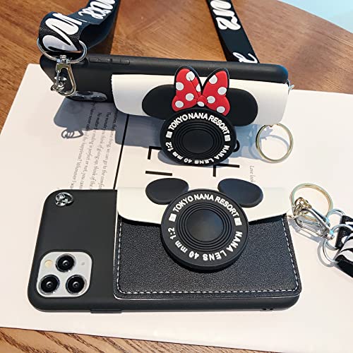 KeQili for Galaxy Note 10 Mickey Mouse Case,3D Cute Cartoon Mouse Ears Card Holder Wallet Women Girls Protective Phone Case Cover with Lanyard for Samsung Galaxy Note 10,Black