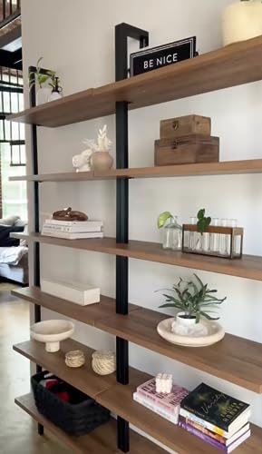 Nathan James Theo 6-Shelf Tall Bookcase, Wall Mount Bookshelf with Reclaimed Wood and Industrial Metal Frame, Oak/Black