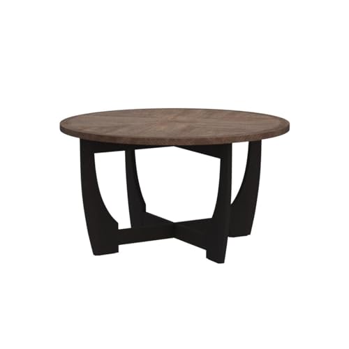 COZAYH Rustic Farmhouse Coffee Table with Crisscross Base, French Country Accent Table for Family, Dinning or Living Room, Modern, Round