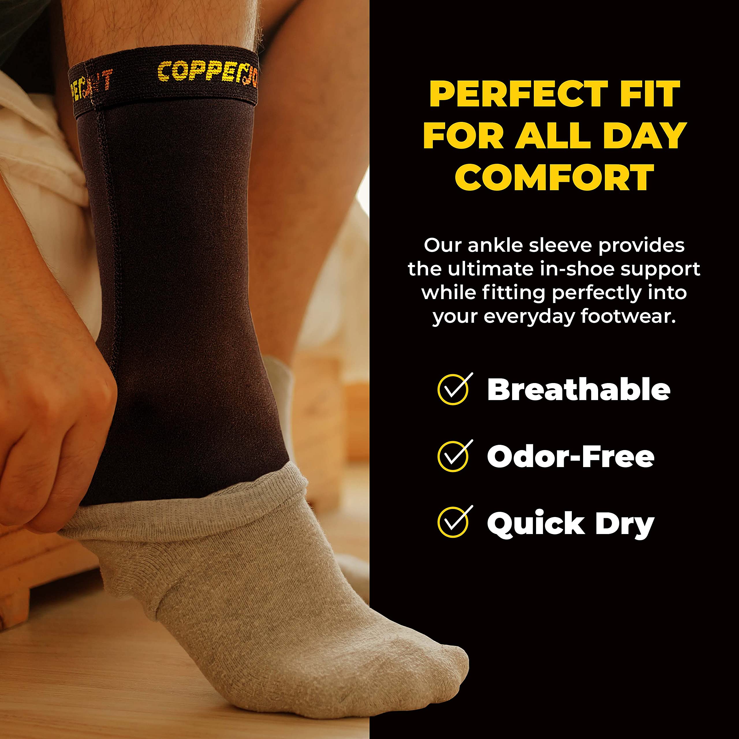 CopperJoint Arch Support for Plantar Fasciitis Relief - Ankle Compression Sleeve for Foot Pain Relief and Achilles Tendon Support - Breathable Copper Infused Nylon (Large)