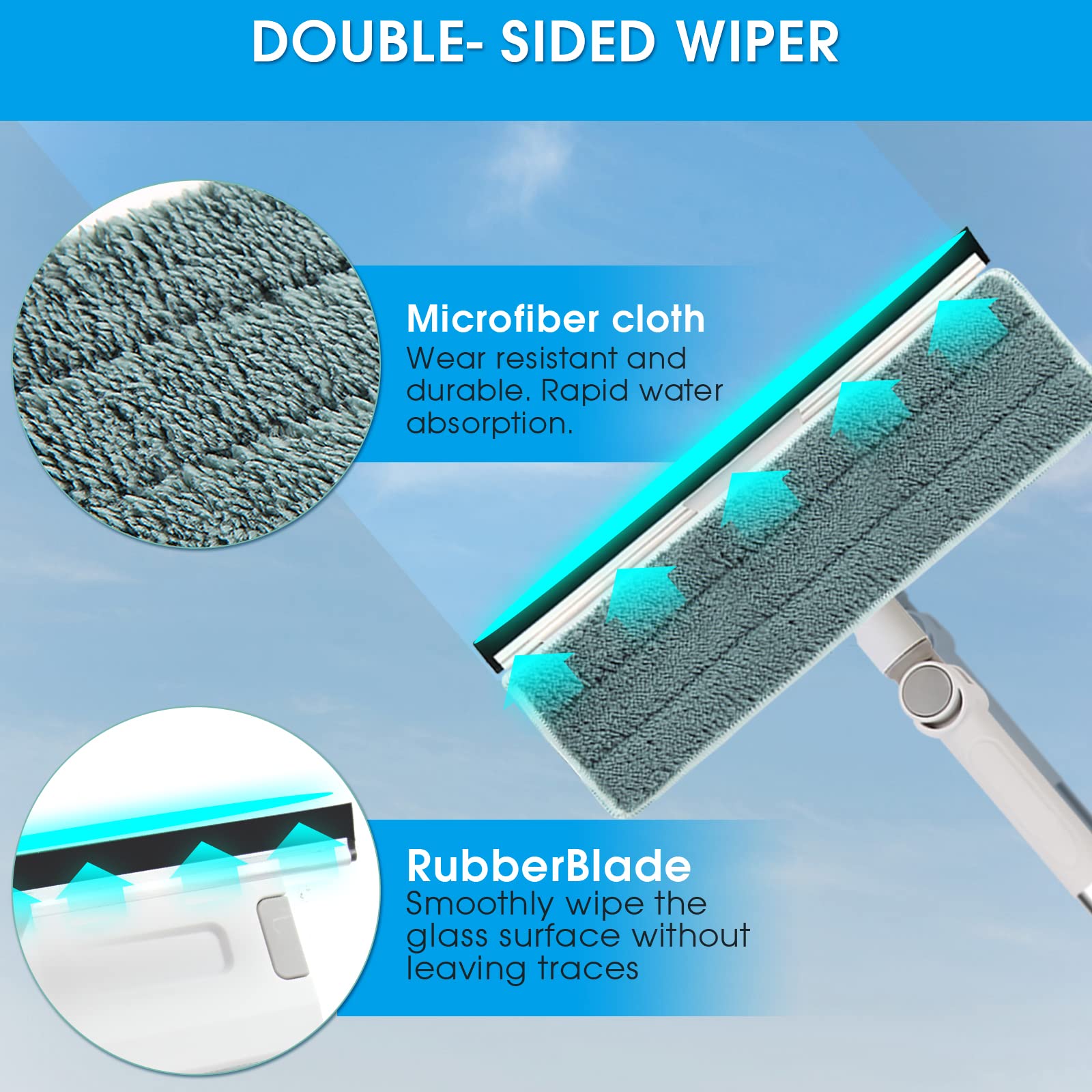 Coopvivi Window Squeegee, 2 in 1 Window Cleaning Combo Tool, Window Cleaning Tool Kit with 67'' Long Extendable Handle for Indoor & Outdoor, Car, Shower, Mirrors, Sliding Door (Gray)