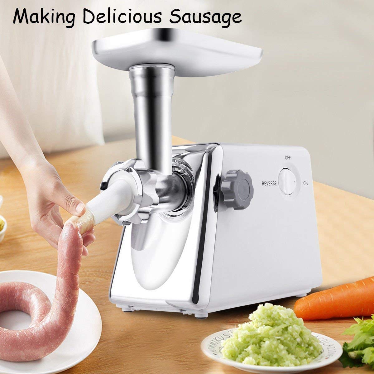 COSTWAY 1300 Watt Electric Industrial Meat Grinder Us Stock Steel, MEDIUM, White