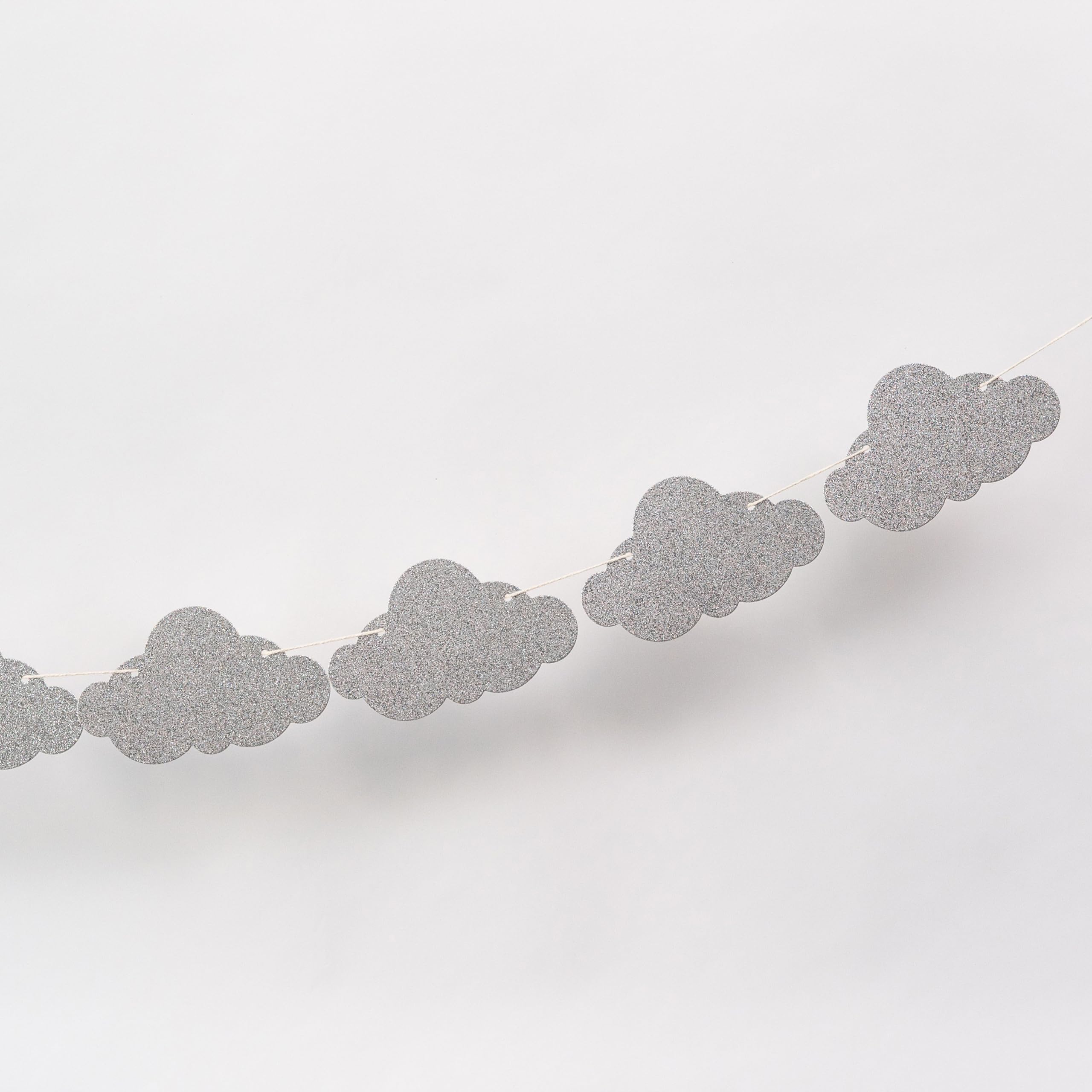 LINZYING Silver Shiny Cloud Banner - Engagement Bride Wedding Decoration,On Cloud Banner,On Cloud Nine Banner,On Cloud 9 Birthday Banner,On Cloud Birthday Banner for Girls (Cloud Banner)