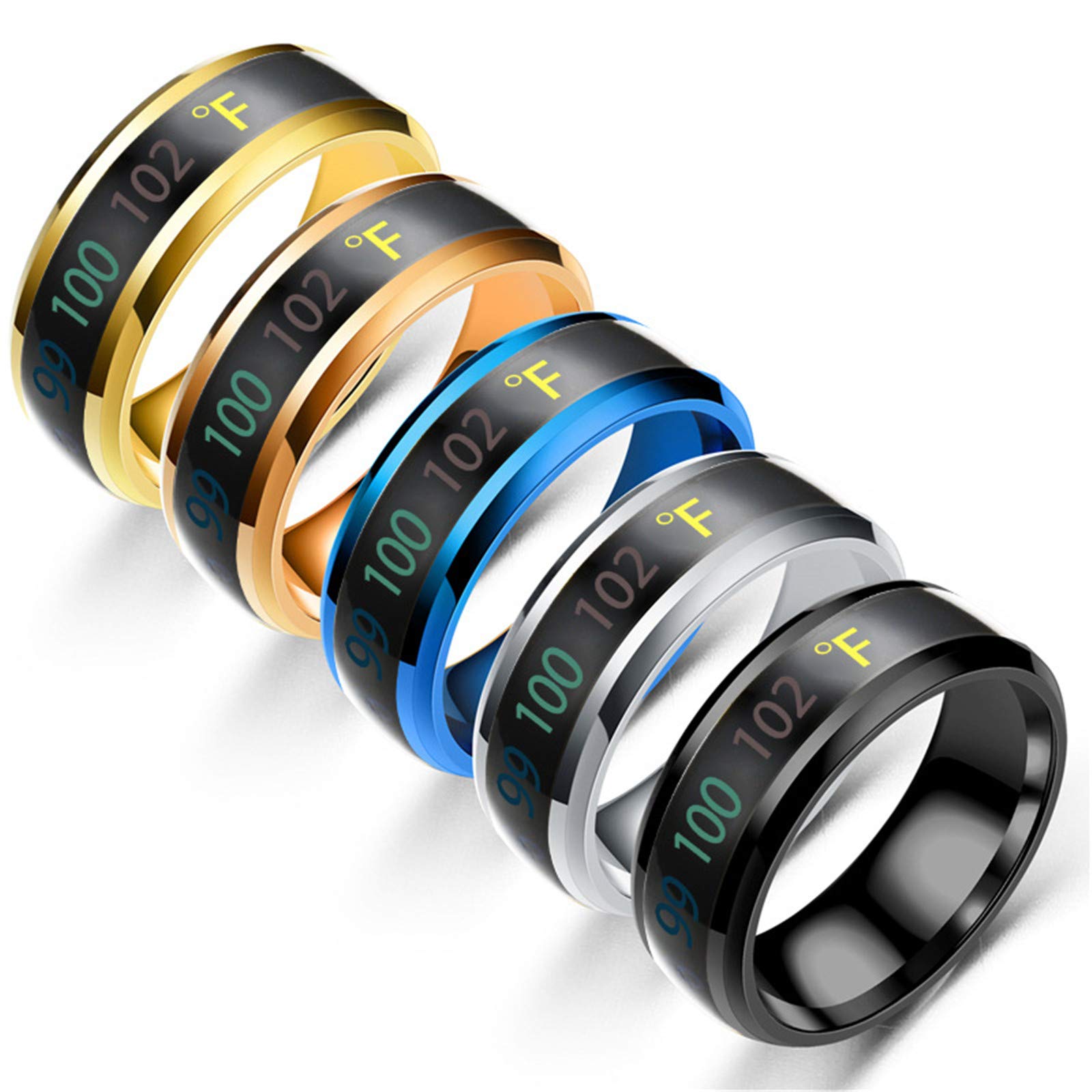 Couple Temperature Rings Fashion New Physical Intelligent Induction Finger Stackable Joint Ring Mood Display Ring Magic Jewelry for Women Men Knuckle Thumb Ring-8 Black