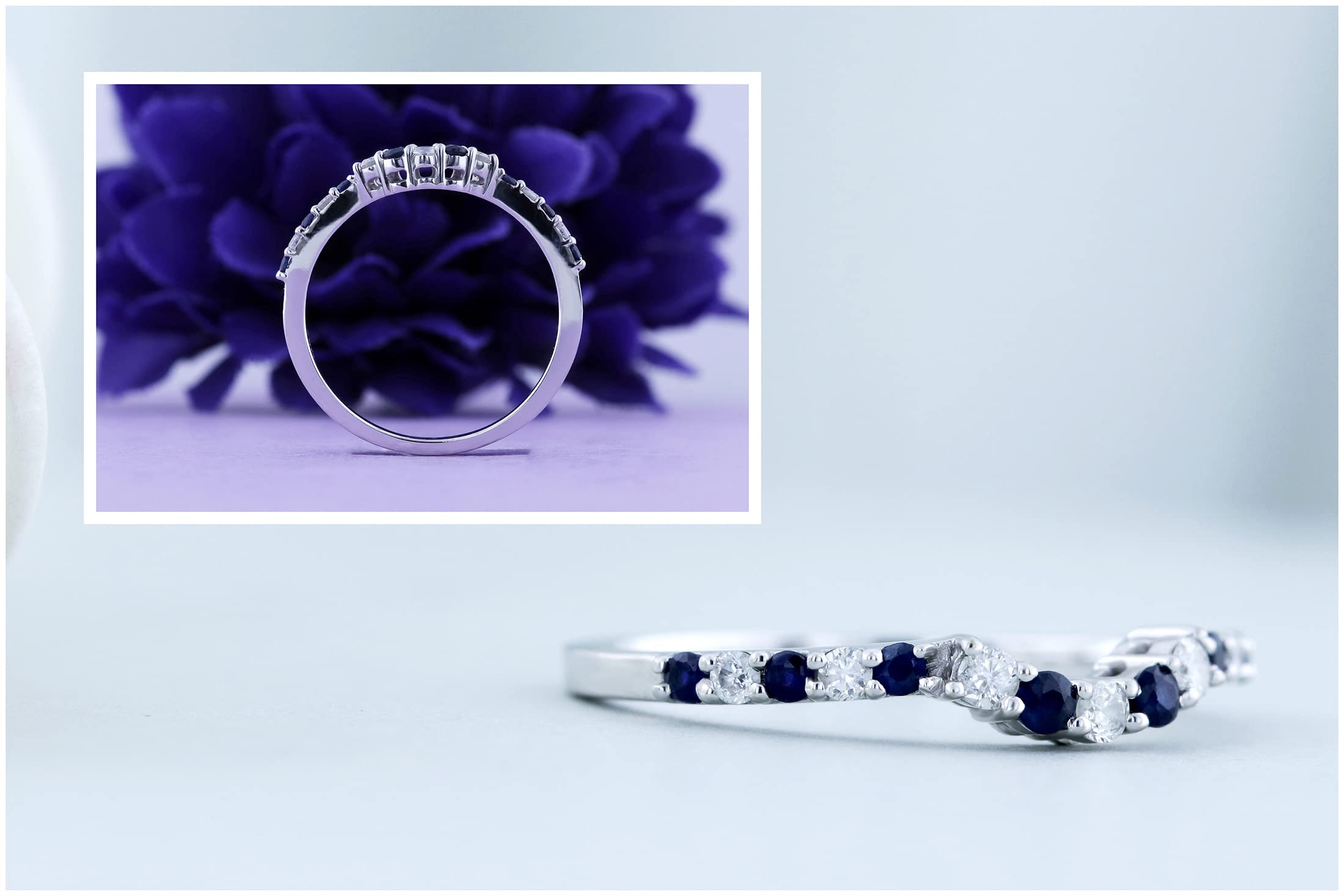 Dazzlingrock Collection Alternating Round Blue Sapphire & White Diamond Contour Wedding Stackable Ring for Her in 14K White Gold Size 5.5