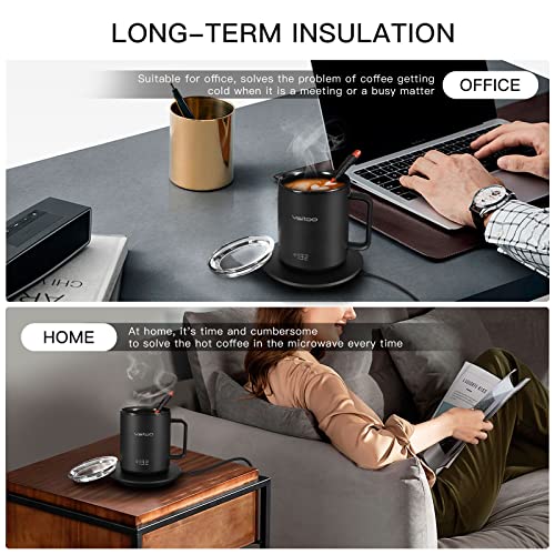 vsitoo S3 Temperature Control Smart Mug 2 with Lid, Self Heating Coffee Mug 10 oz, LED Display, 90 Min Battery Life - App&Manual Controlled Heated Coffee Mug - Improved Design, Coffee Gifts, Black