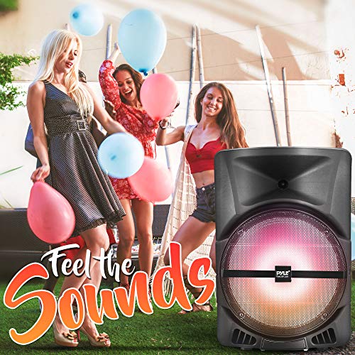 Pyle Wireless Portable PA Speaker System - 800W Powered Bluetooth Indoor & Outdoor DJ Stereo Loudspeaker with MP3 AUX 3.5mm Input, Flashing Party Light & FM Radio-PPHP1244B,Black