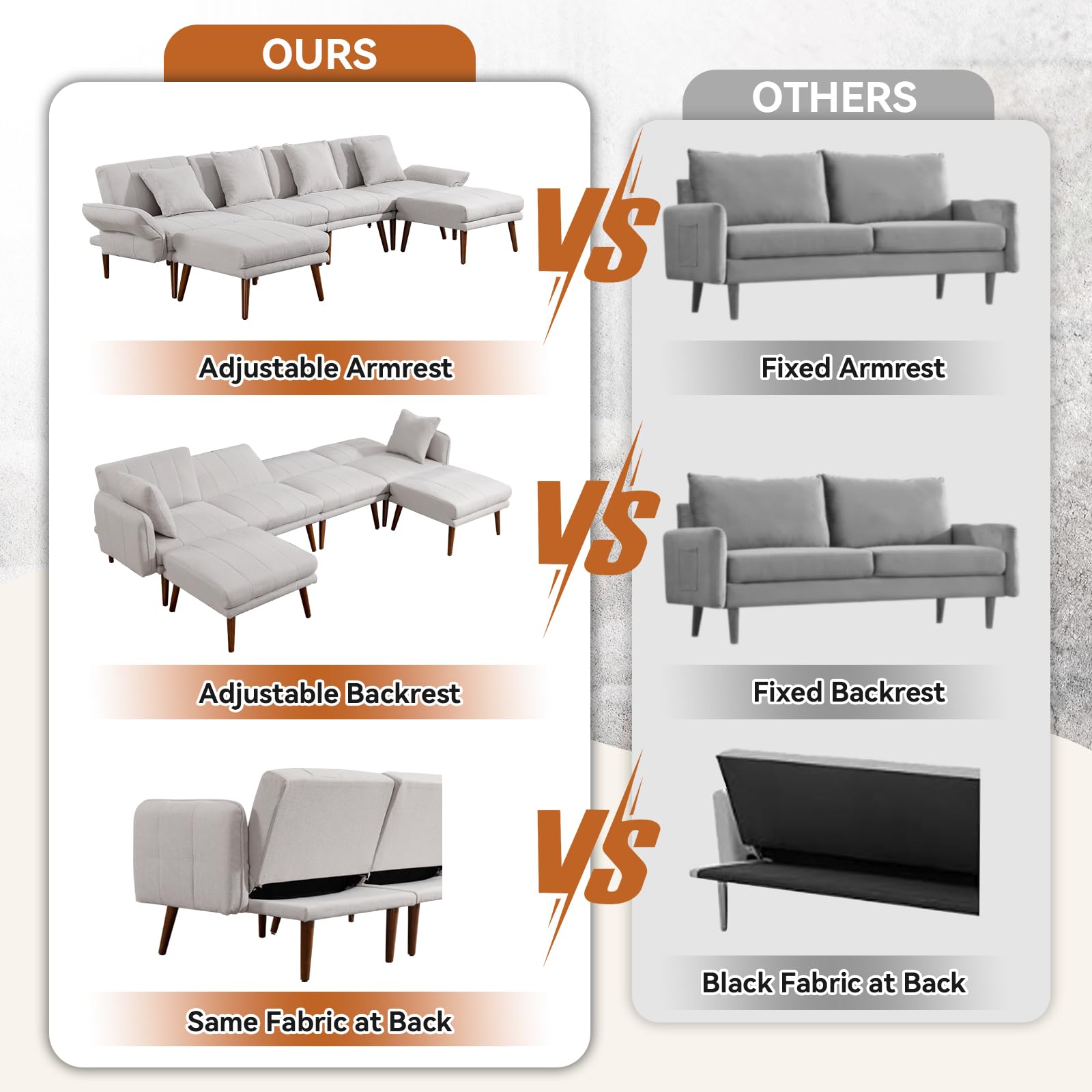Suvivityse 113.4'' Sectional Couches Convertible Sofa Bed Sleeper Futon Couch 2-in-1 Comfy Deep Seat Sofa Cama Modular L-Shaped Modern for Living Room Bedroom Office