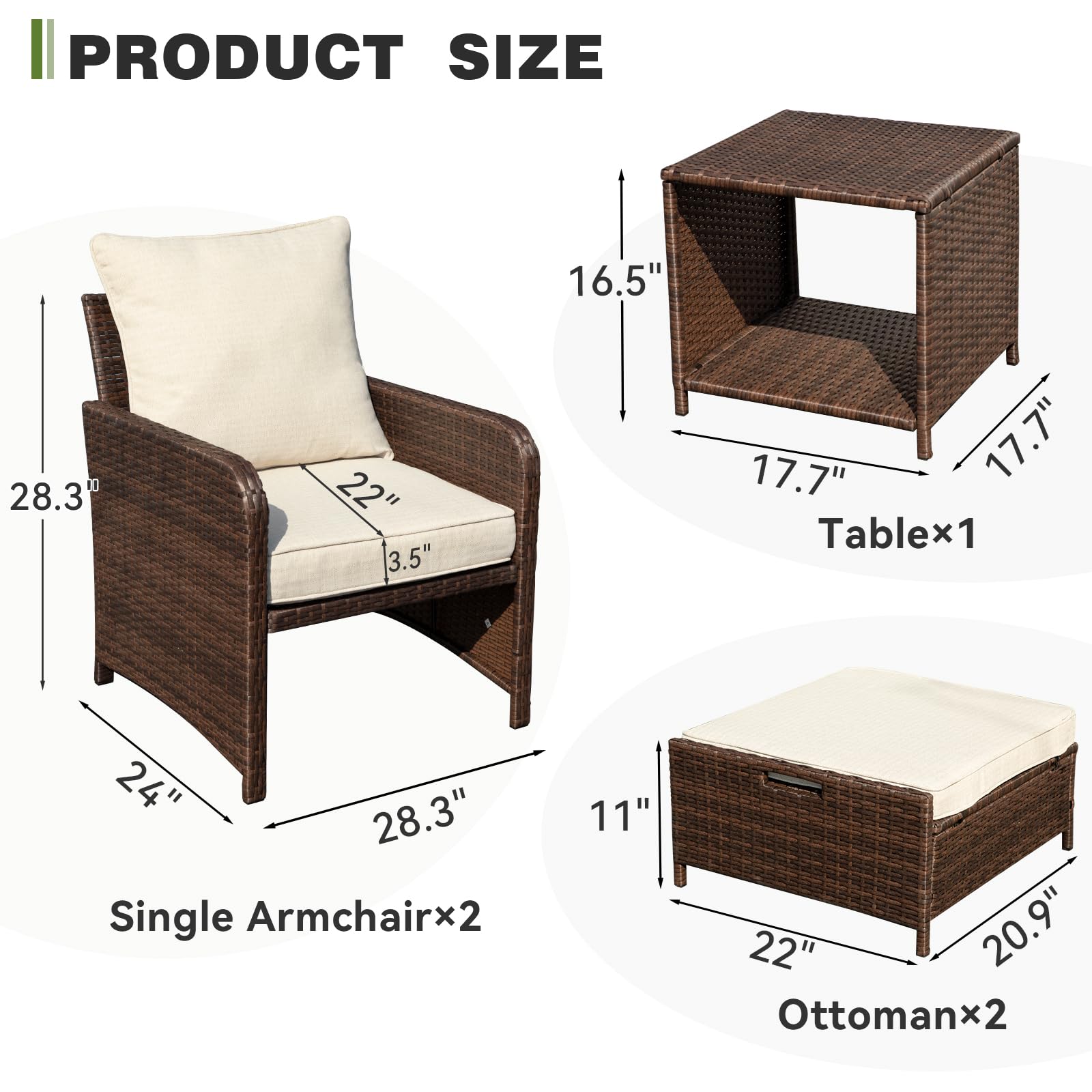 Suvivityse 5 Pieces Patio Furniture Set Rattan Wicker Sofa Outdoor Conversations Sets with Table and Ottomans for Garden, Poolside, Backyard (Grey Rattan, Grey)