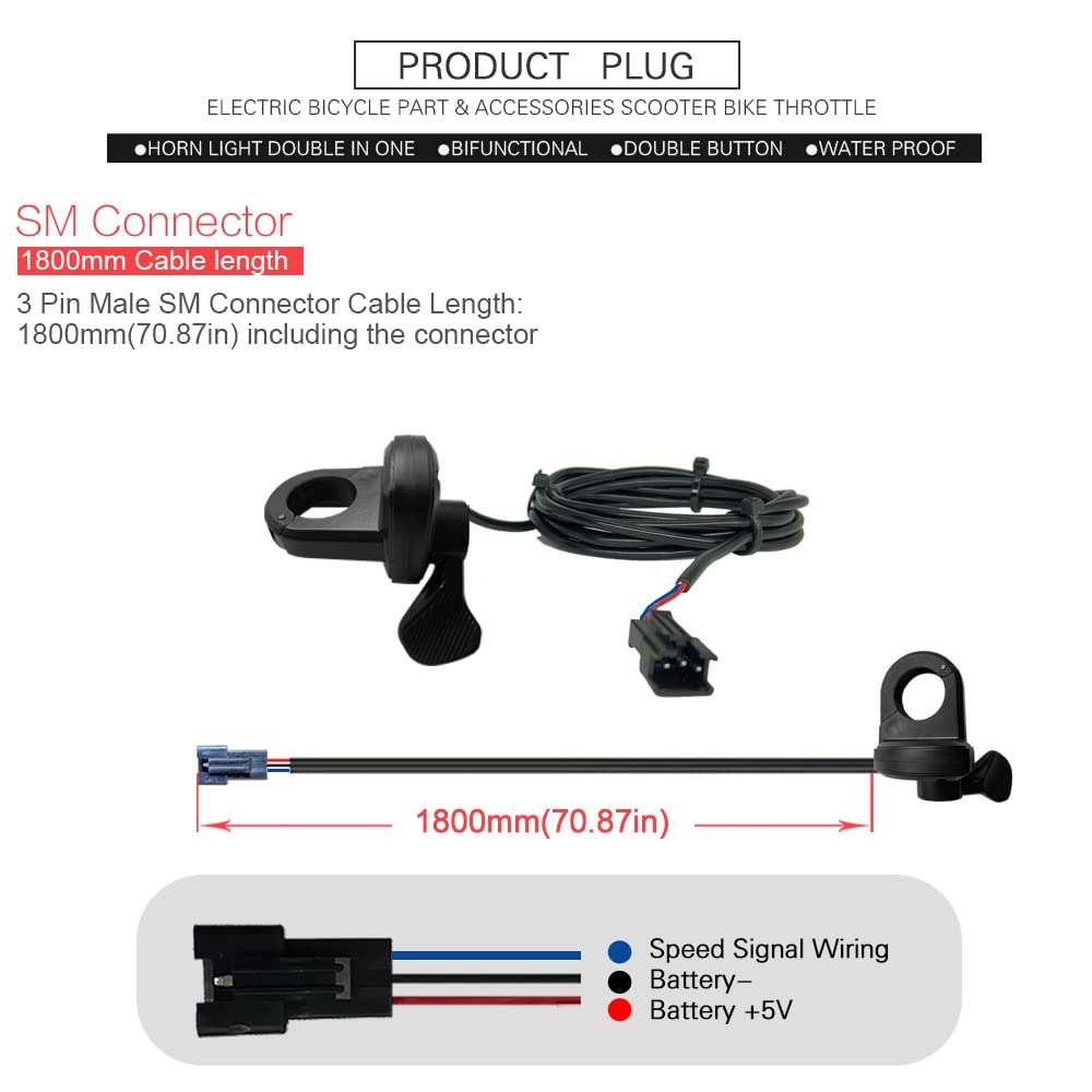 Ebike Accessories TT08/109XR Black Quick Thumb Throttle SM Connector 3-pin 22.5inch Grip Bicycle Conversion kit Parts