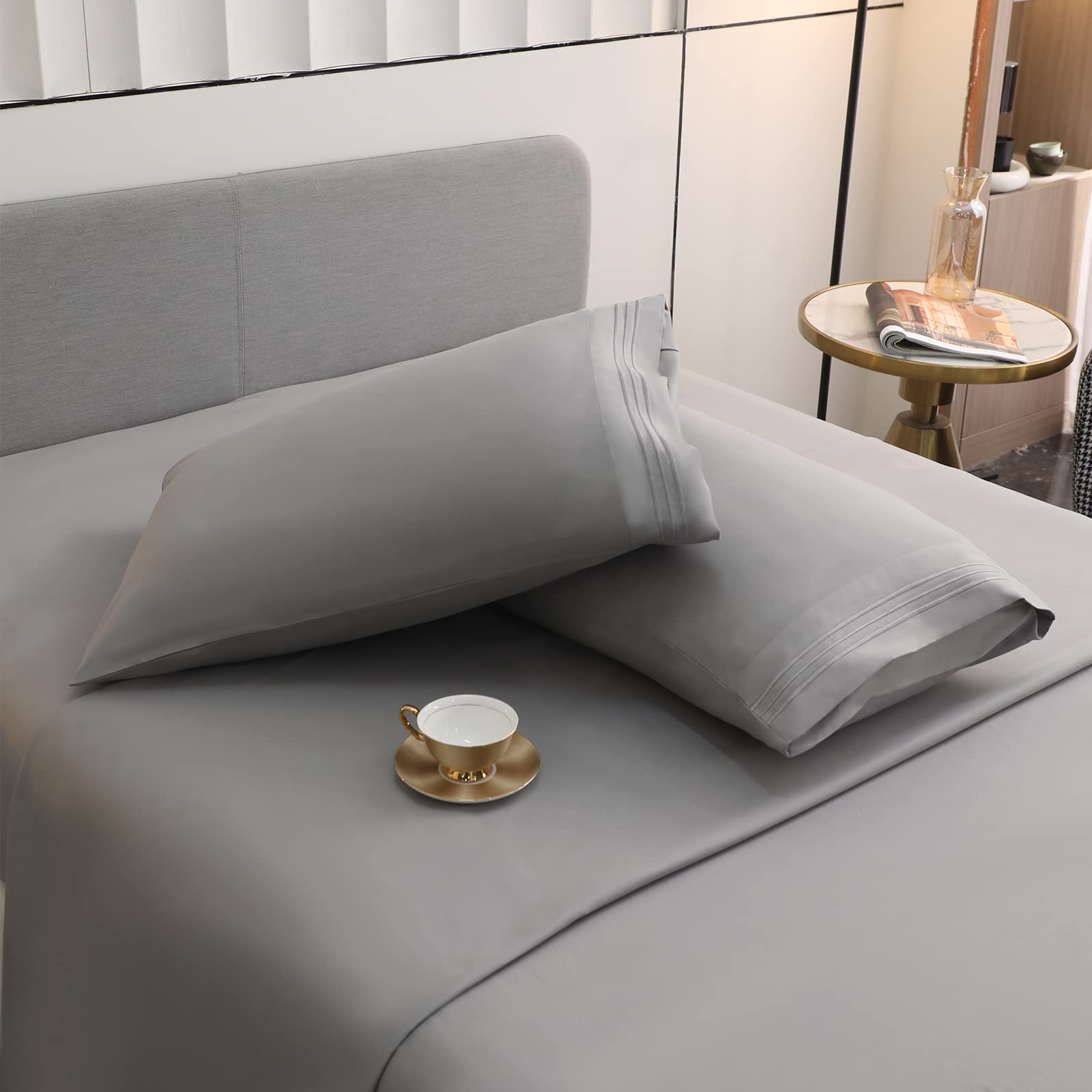 Cove Muse King Size Sheet Set 4 Piece Soft Microfiber 1800 Thread Count Bed Sheets King 16-Inch Deep Pocket King Sheets Fade Resistant & Machine Washable (King, Grey)