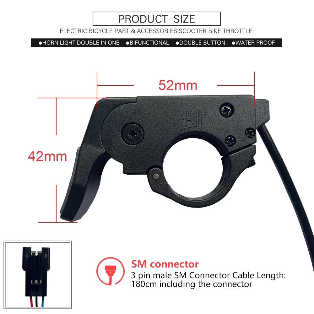 Ebike Quick Thumb Throttle Compatible Left/Right TT09/TT009 SM 36V/48V/60V/72V Electric Throttle for E-Bike Accessories
