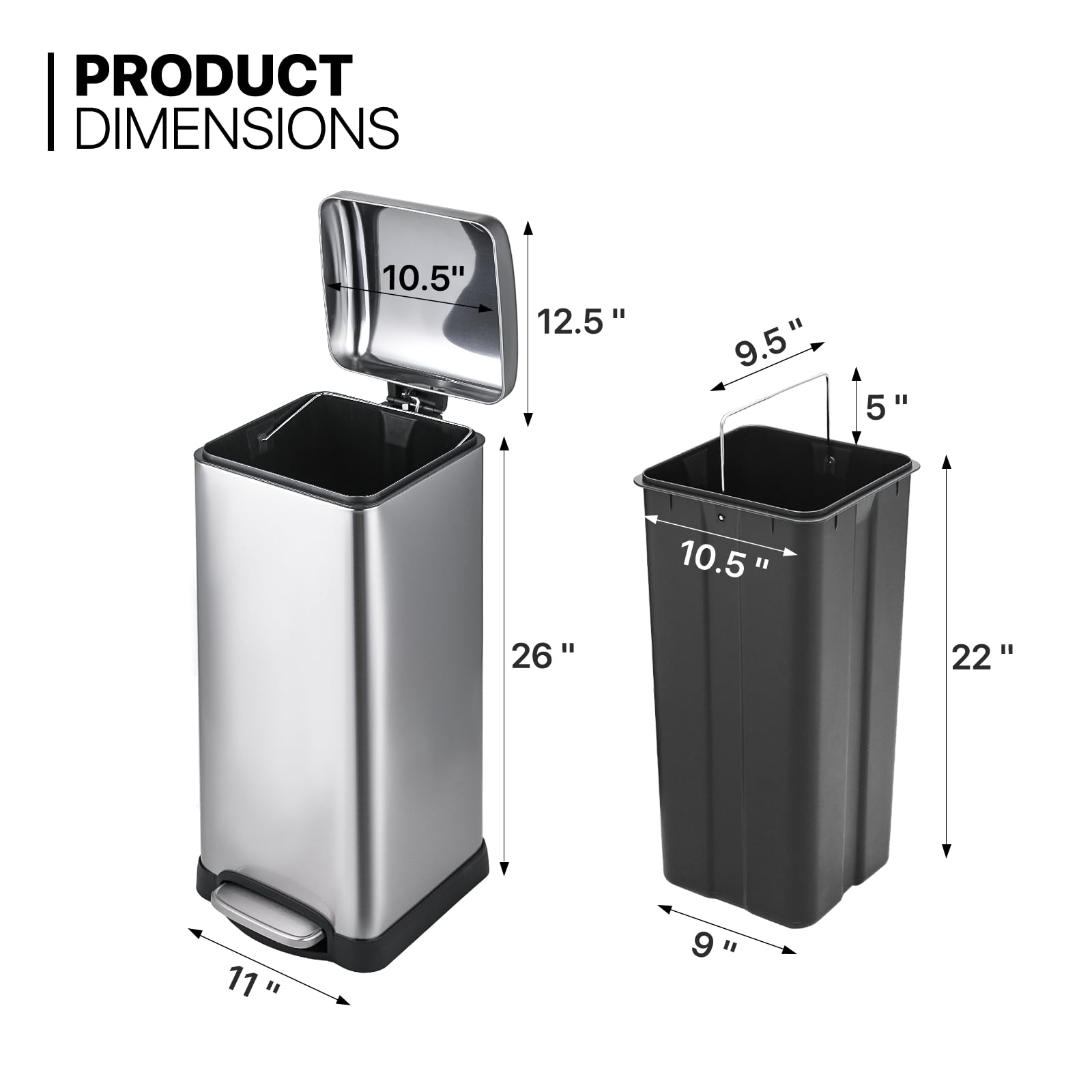 MoNiBloom 8-Gallon Step Trash Can with Soft-Close Lid for Kitchen Bathroom Bedroom Living Room Home Office Dorm Fingerprint-Proof Foot Pedal Garbage Bin Removable Inner Bucket Stainless Steel 30-Liter