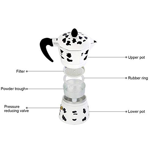 Dpofirs Aluminium Coffee Pot - Coffee Maker - Milk Cow Color Moka Pot - for Home,Office Coffee(3 cups milk cow color 150ML)